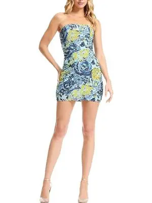 Dress The Population Camilla Strapless Floral Sequin Bodycon Mini Dress - Sky Multi