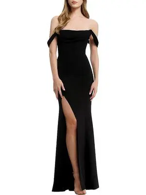 Dress The Population Melania Off-the-shoulder Draped Bustier Gown - Black