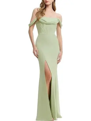 Dress The Population Melania Off-the-shoulder Draped Bustier Gown - Sage