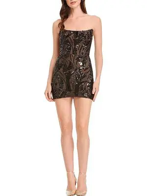 Dress The Population Jen Strapless Abstract Sequin Mini Dress - Black-nude