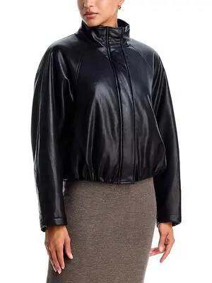 Aqua Faux Leather Bomber Jacket - Black