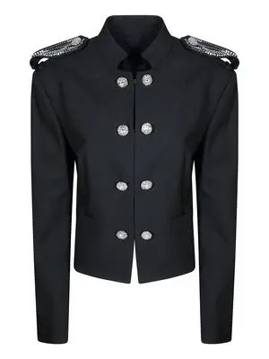 Pinko Embellished Button Detailed Cropped Jacket - Nero