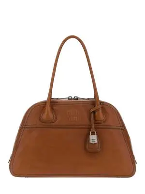 Miu Miu MIU MIU Vitello Leather Shopper Handbag Camel