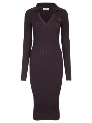 Elisabetta Franchi Ribbed Midi Dress - Darkchocolate