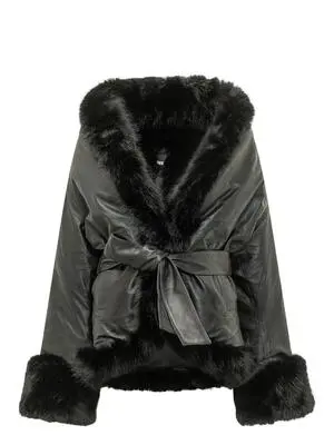 ROTATE BY BIRGER CHRISTENSEN Bonded Leather Zip-up Jacket - Black
