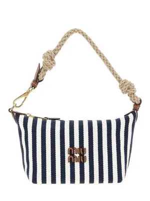 Miu Miu MIU MIU Embroidered Canvas Mini Shoulder Handbag Stripped