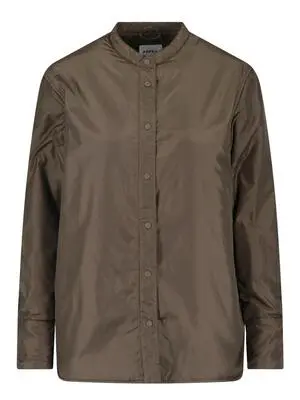 Aspesi ASPESI Lightweight Polyamide Stand Collar Snap-Front Shirt Jacket Green