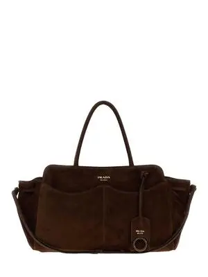 Prada PRADA Suede Carry Handbag Brown