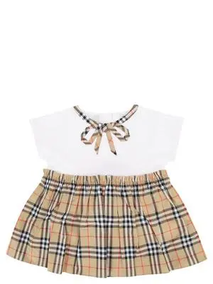 BURBERRY JR Burberry Checked Cotton Bow Dress - White