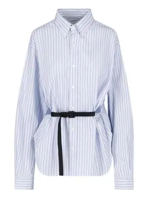 Vaquera Belted Striped Button-up Shirt - Light Blue
