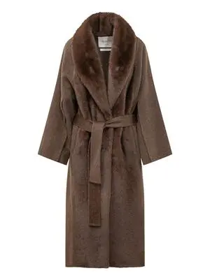 VALENTINI 1972 Wool Alpaca Blend Eco Fur Trimmed Coat - Coffe