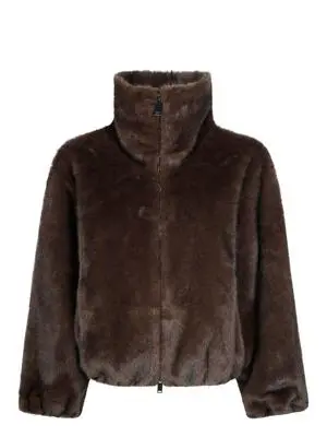PAROSH Eco Faux Fur Zip-up Jacket - Marrone