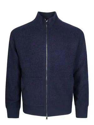 ALTEA ALTEA Textured Full-Zip Sweater Jacket With Stand Collar
