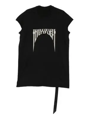 Rick Owens Ribbed Sleeveless Crew Neck T-shirt With Raw Edges And Front Print Oversized Fit - Nero