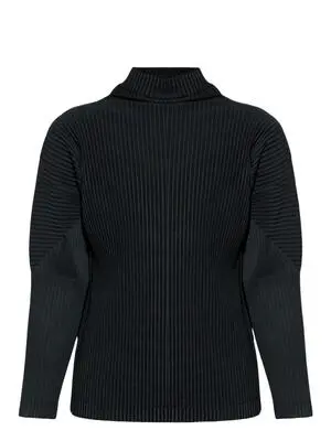 Issey Miyake High-neck Pleated Shirt - Black