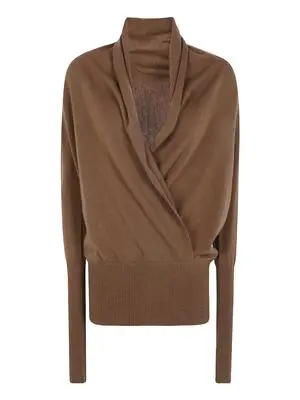 7 For All Mankind Draped Knit Top With Crossover Neckline - Seashell