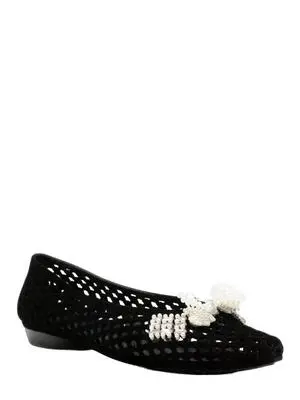 HEAVENLY JELLY Pearl-embellished Cut-out Ballet Flats - Black