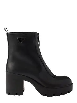 Prada PRADA Leather Ankle Boots With Zipper And Platform Sole Black