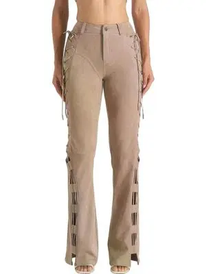 Manière De Voir Suede Flared Trousers - Neutrals