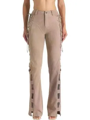 Manière De Voir Manière De Voir Suede Flared Trousers Neutrals