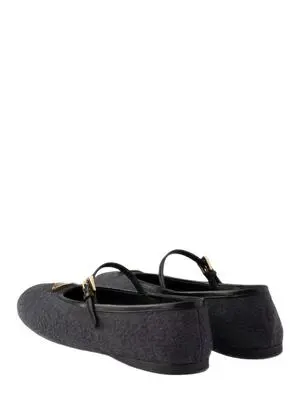 Prada Cashmere Ballet Flats With Buckle Strap - Grey