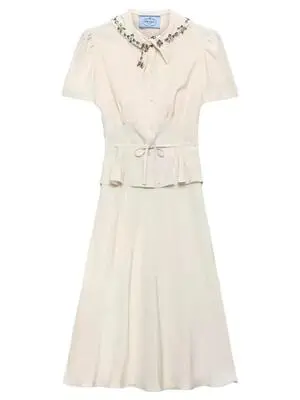 Prada Prada Embellished Peplum Waist Midi Dress Neutrals