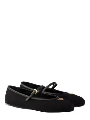 Prada Fabric Ballerinas With Logo Buckle - Black