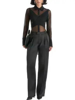Manière De Voir Sheer Crossover Shirt Bodysuit - Black