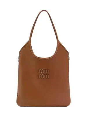 Miu Miu Ivy Leather Tote Bag With Metal Accents - Brown