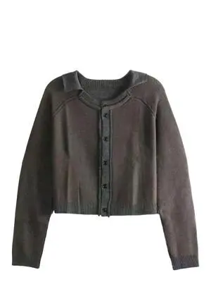 Y’s Layered-detail Raglan-sleeve Cardigan - Brown