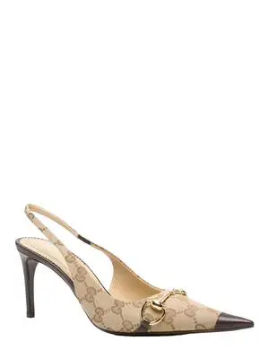 Gucci GUCCI Donna Horsebit GG Supreme Slingback Pumps Neutrals
