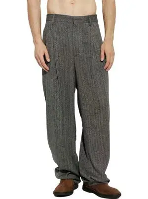 Dsquared2 Herringbone Pattern Pleated Wide Leg Trousers - Black