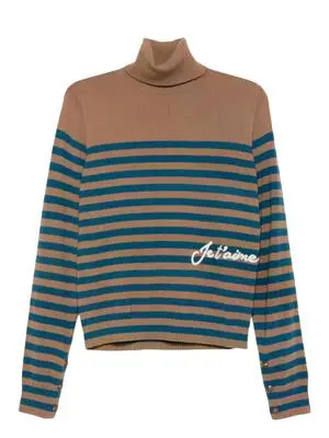 Liu Jo Striped Roll-neck Sweater With Embroidered Motif - Brown