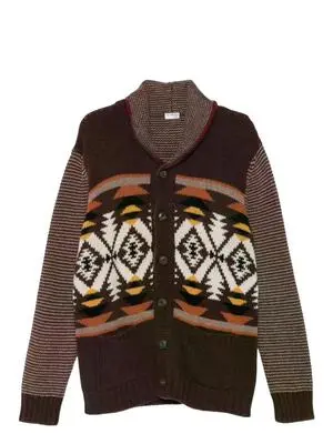 FAY Geometric Pattern Shawl Collar Cardigan - Brown