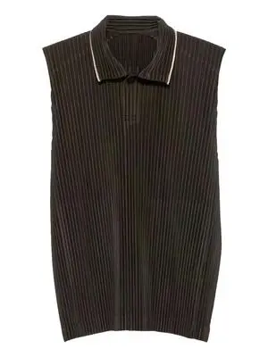 Issey Miyake Pleated Sleeveless Polo Shirt - Green
