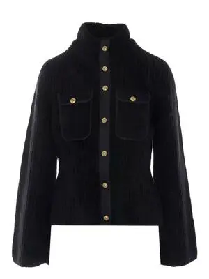 Pinko Ribbed Knit Pocket Cardigan - Black