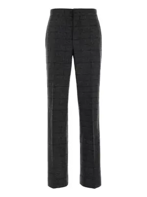 Moschino Embroidered Checked Wool Trousers - Grey