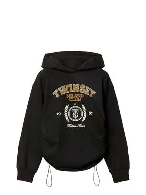 TWINSET Hoodie With Logo Print And Drawstring Hem - Black