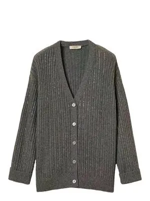 TWINSET Wool Blend Cardigan With Rhinestone Embellishments - Grey