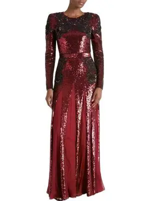 TEMPERLEY LONDON Sequin Embellished Maxi Gown - Red
