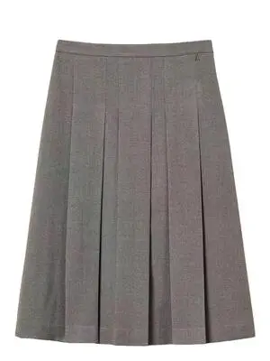 TWINSET TWINSET Flannel Midi Skirt With Box Pleats And Logo Plaque