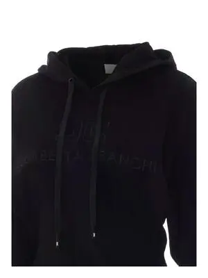 Elisabetta Franchi Logo Embroidered Hoodie Bodysuit - Black