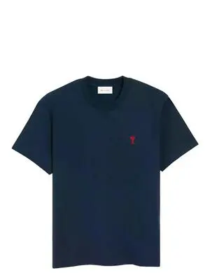AMI Paris Cotton T-shirt With De Coeur Embroidery - Blue