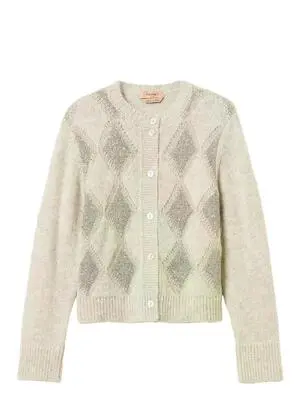 TWINSET Jacquard Diamond Sequined Cardigan - Neutrals