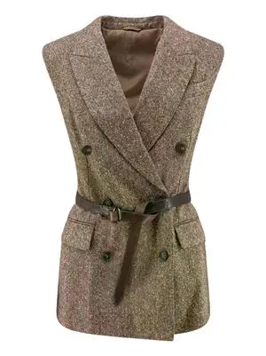 Brunello Cucinelli Belted Double-breasted Waistcoat - Brown