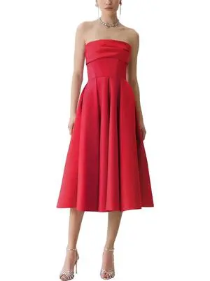 FRAMBOISE Strapless Corset Midi Dress - Red
