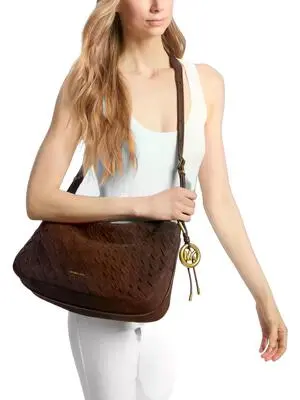Michael Kors MICHAEL KORS Nolita Braided Suede Shoulder Bag Brown