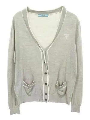Prada Logo Detail V-neck Cardigan - Grey