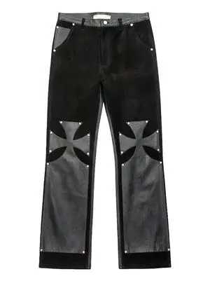 SEKRIT Chopper Cross-patch Leather Trousers - Black