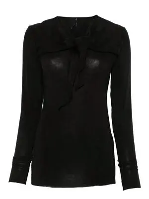 MASNADA Masnada Black Jersey Pussy-Bow Long-Sleeve Top